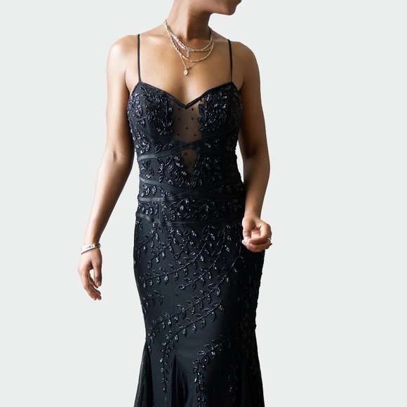 Cache | Dresses | Vintage Cache Formal Black Tie Beaded Sequin Floral ...